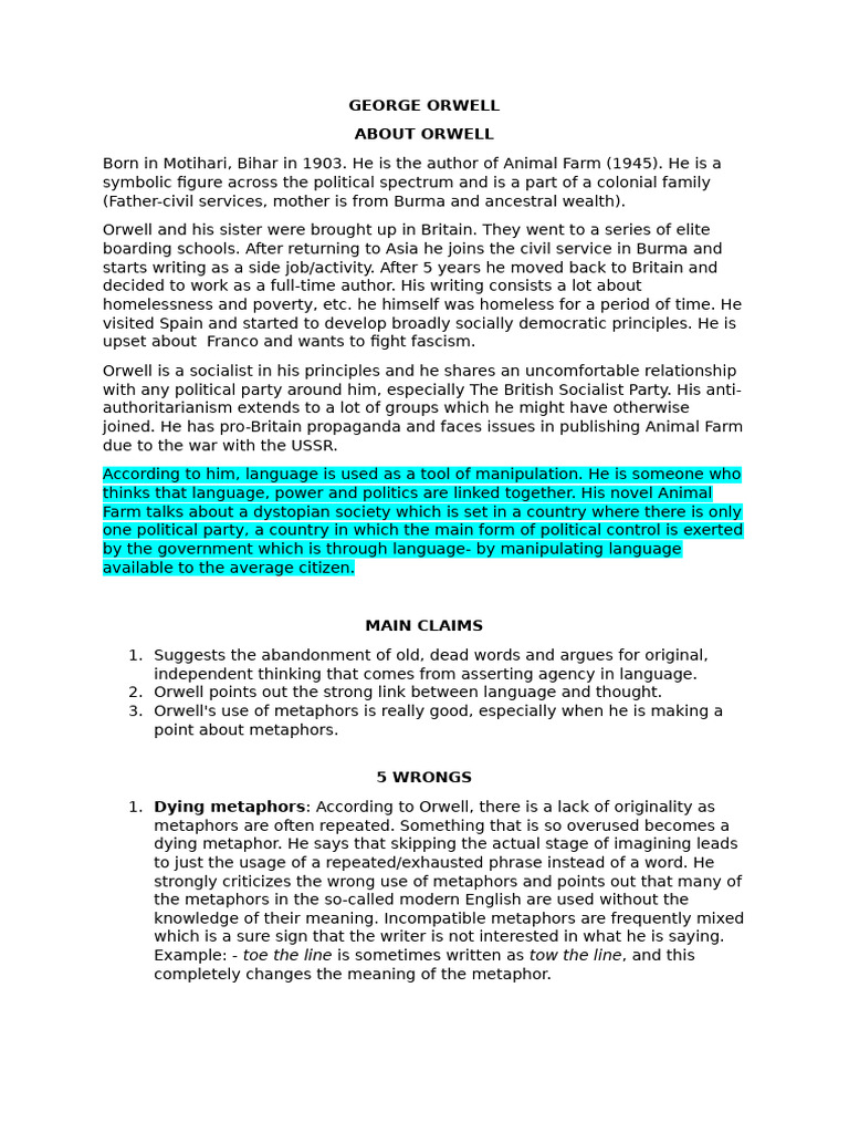 George Orwell's Language and Politics | PDF | Metaphor | Thought