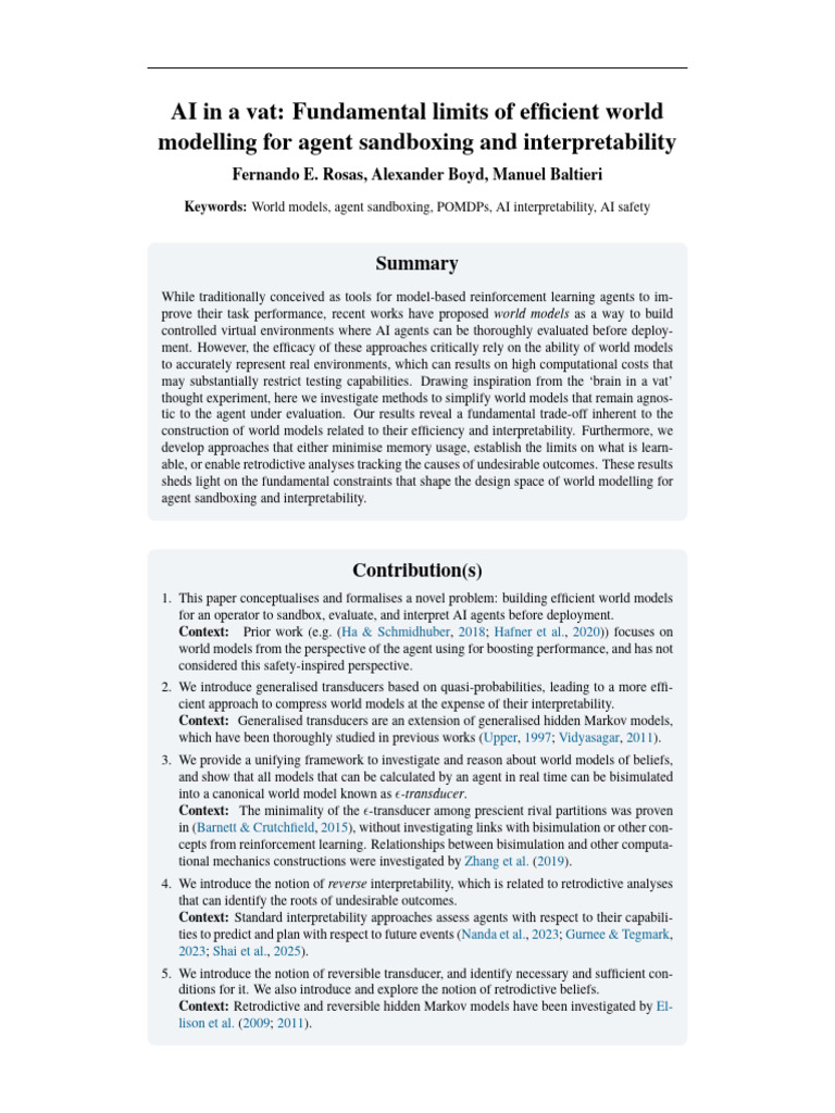 AI in A Vat: Fundamental Limits of Efficient World Modelling For Agent Sandboxing and ...