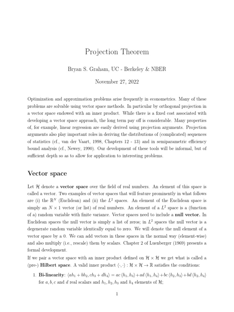 Lecture Projection Theorem Oct2022 | PDF | Vector Space | Ordinary Least Squares
