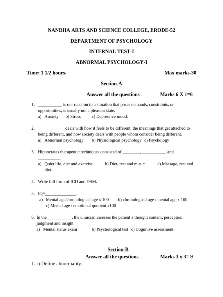Abnormal Internal Test-1 | PDF