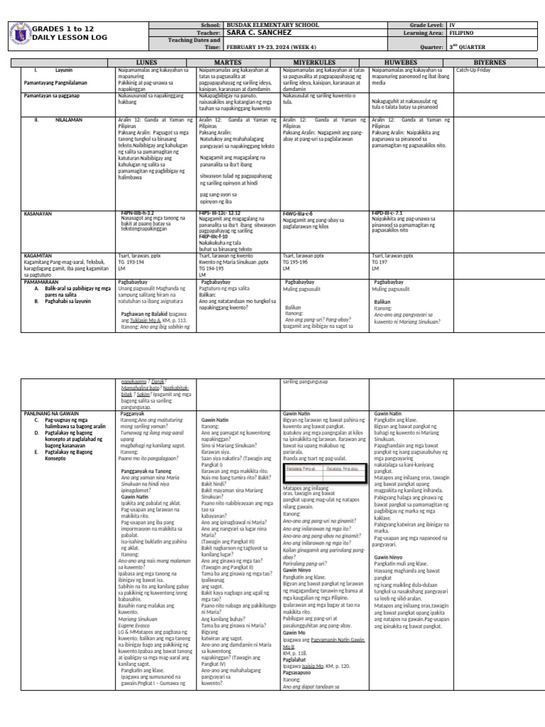 DLL_FILIPINO 4_Q3_W4 | PDF
