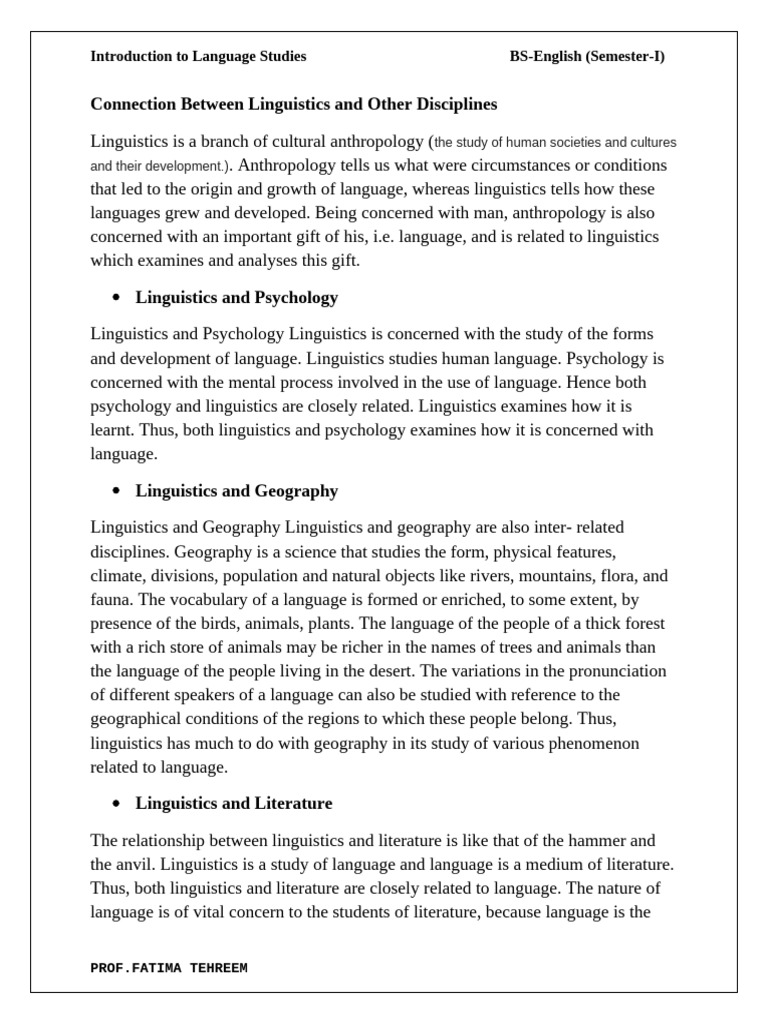 Connection Between Linguistics and Other Disciplines | PDF | Logic ...