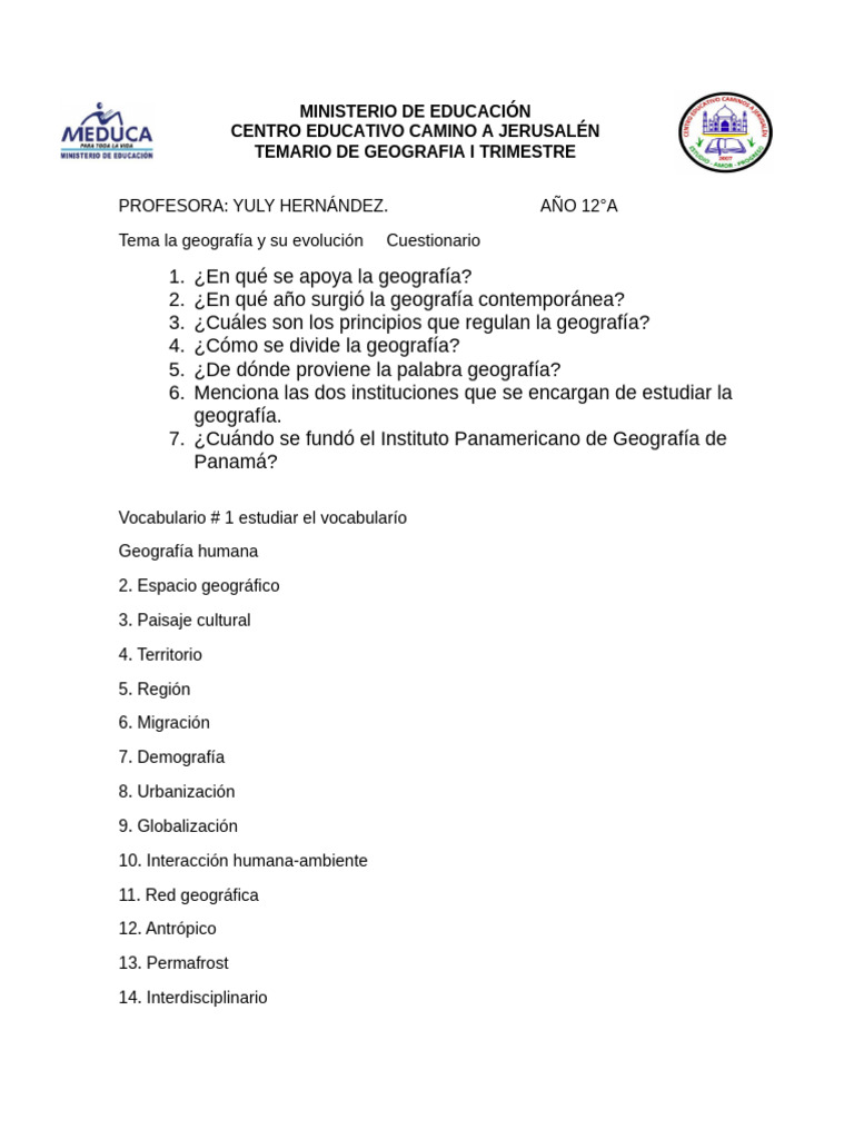 Temario de Geografía 12 Ciencias para Que Etudien | PDF