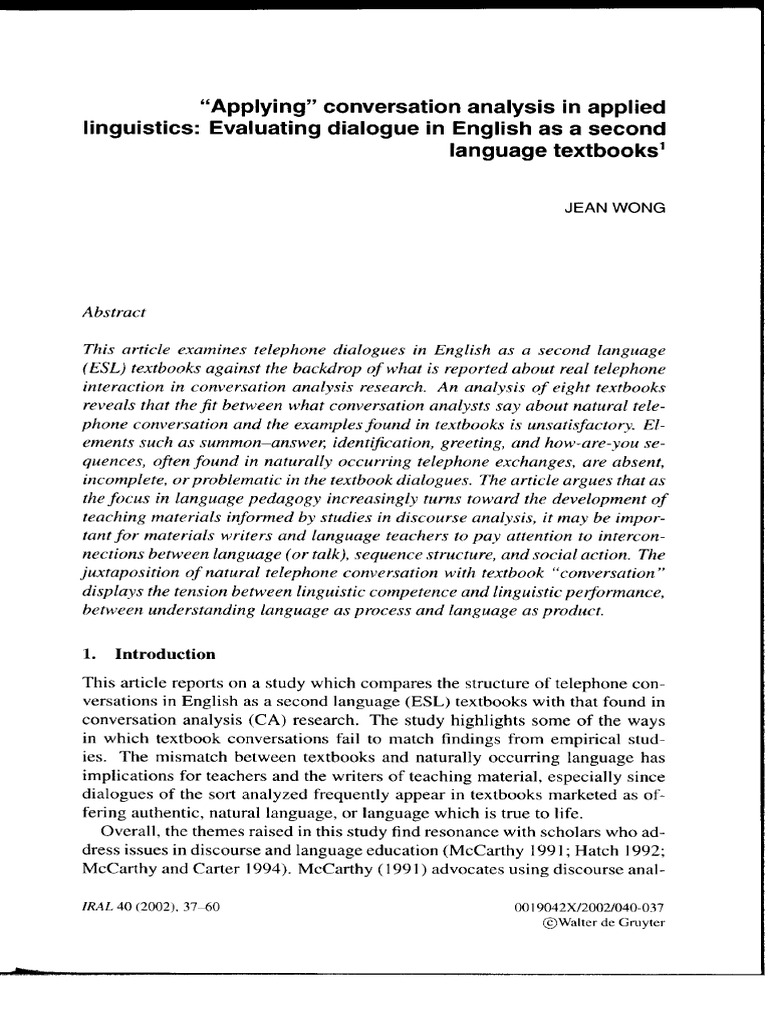 Applying Conversation Analys | PDF