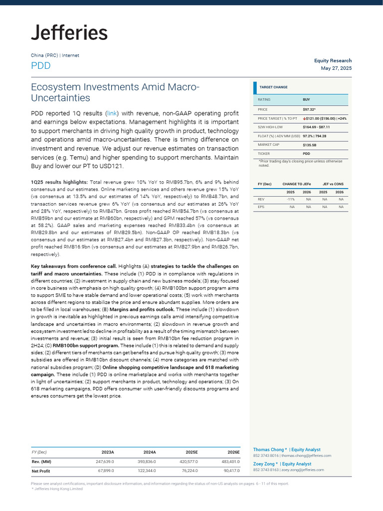 Jefferies-PDD Holdings Inc. PDD - Us Ecosystem Investments Amid Macro Uncertainti | PDF ...