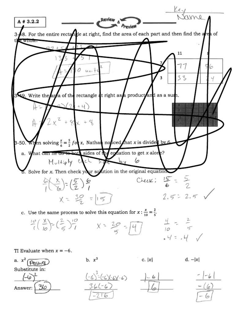 Alg. 3.2.2 Review + Preview Answers | PDF