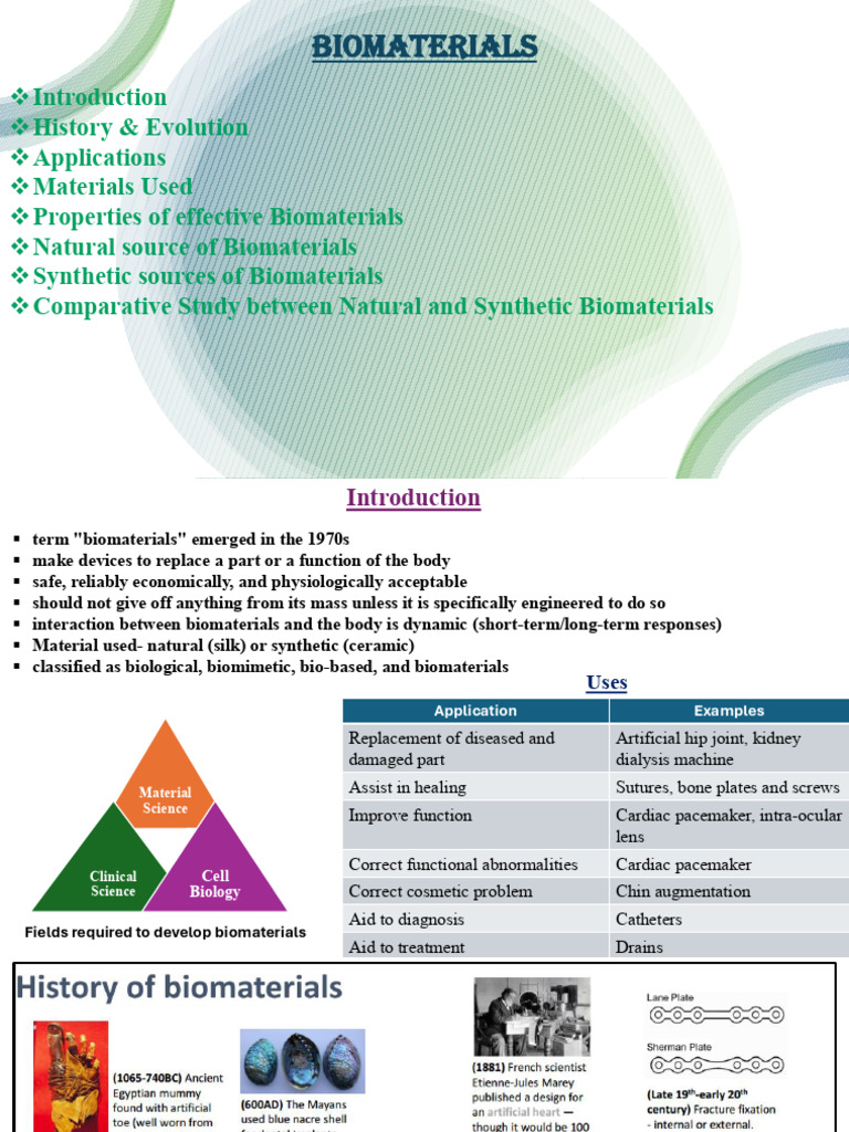 Biomaterial Intro 1 | PDF | Tissue Engineering | Biomaterial
