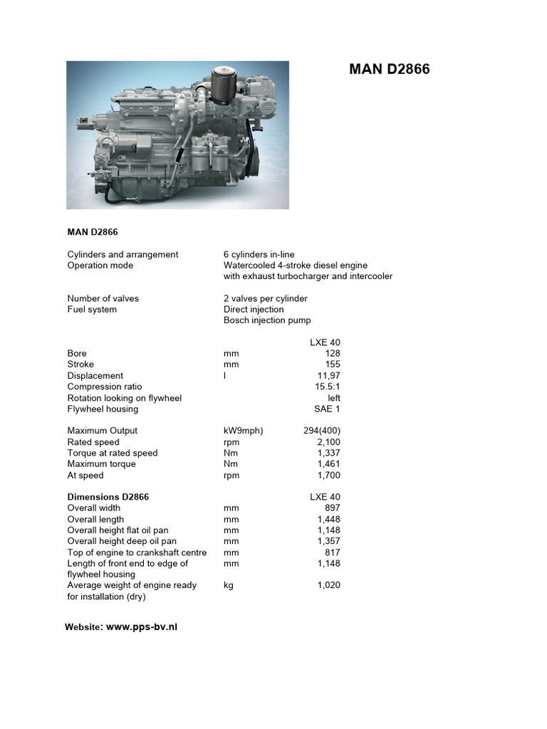 MAN D2866 Engine Specifications | PDF