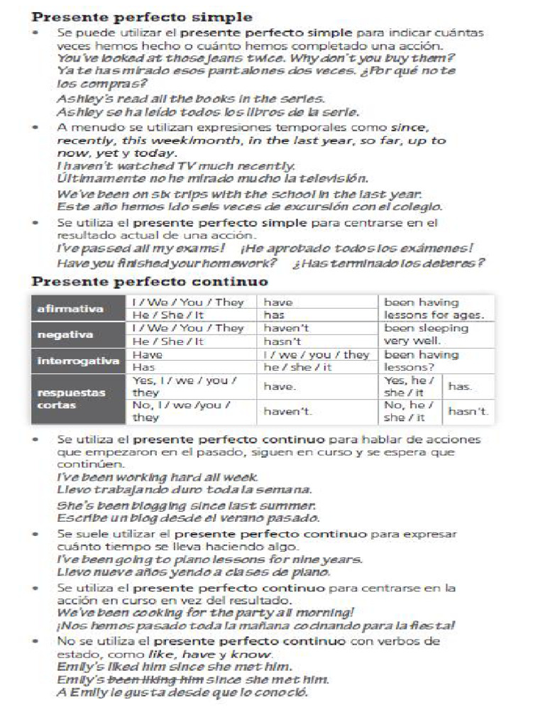 Presente Perfecto, Presente Perfecto Continuo y Gerundio | PDF