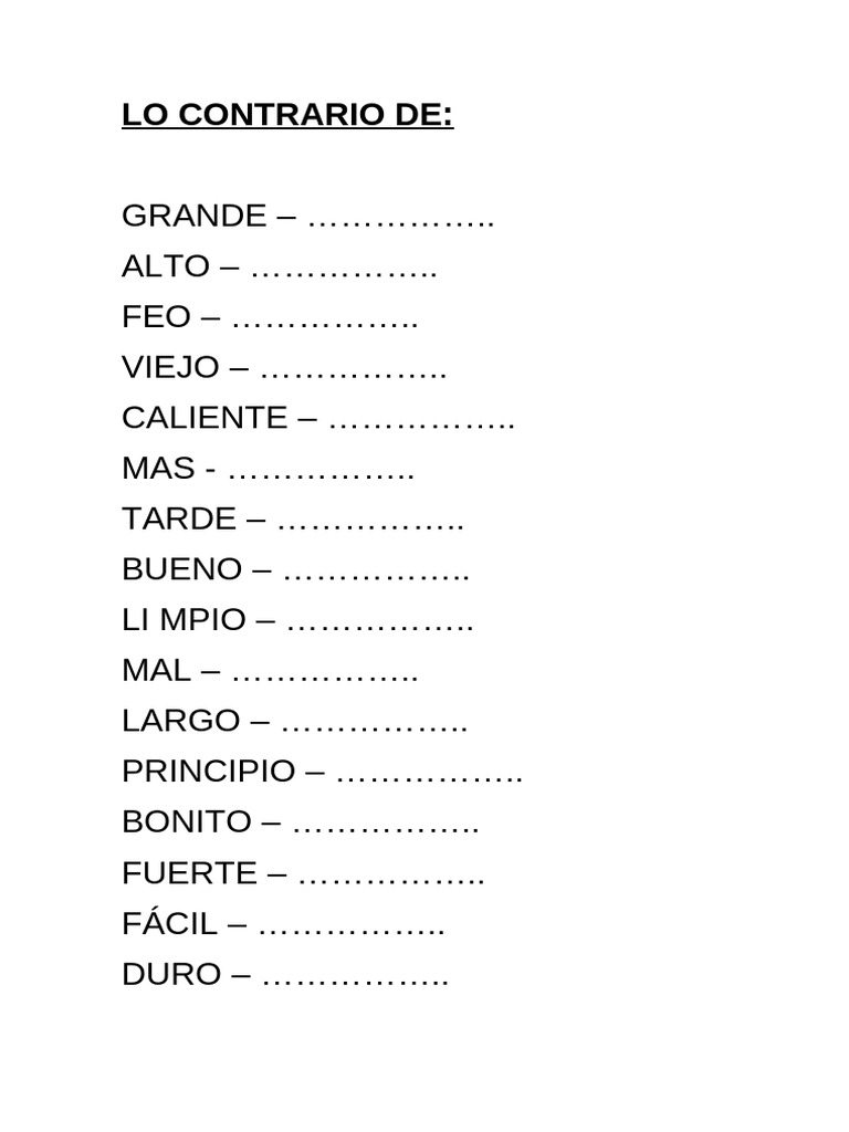 Ejercicios de Antónimos para Primaria | PDF