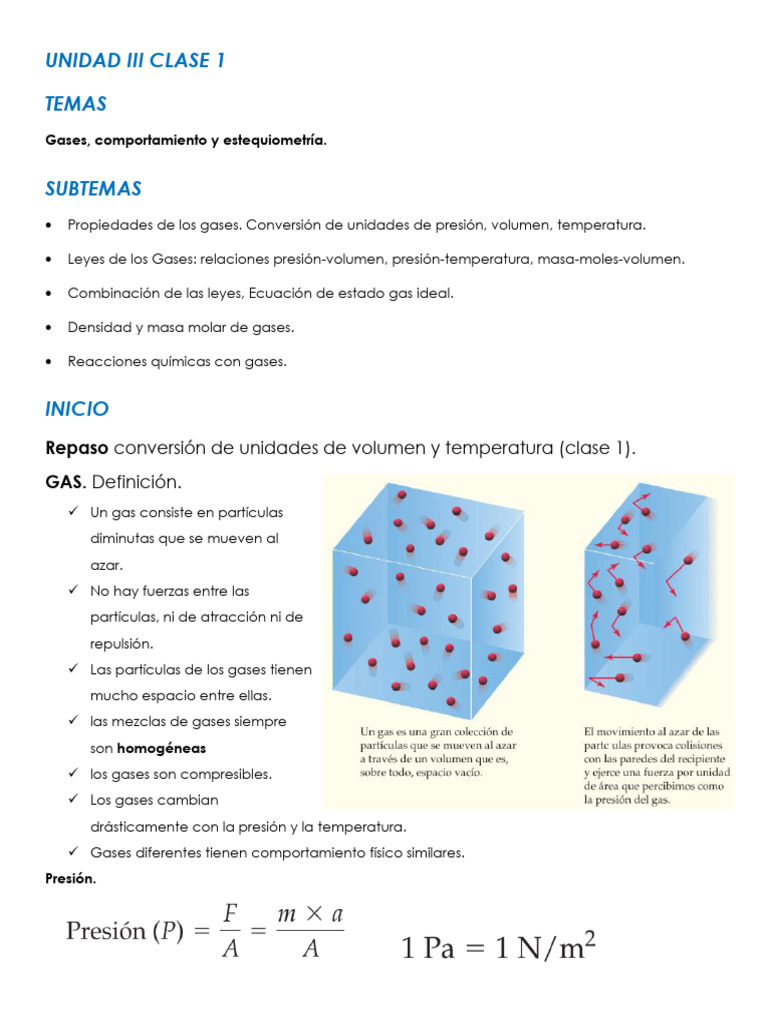 Clase de Química Gases | PDF | Gases | Pascal (Unidad)