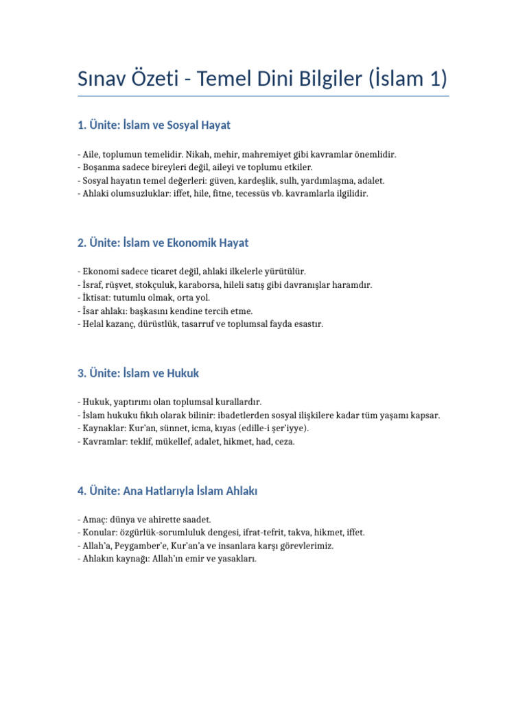 Sinav Ozeti Temel Dini Bilgiler-1 | PDF