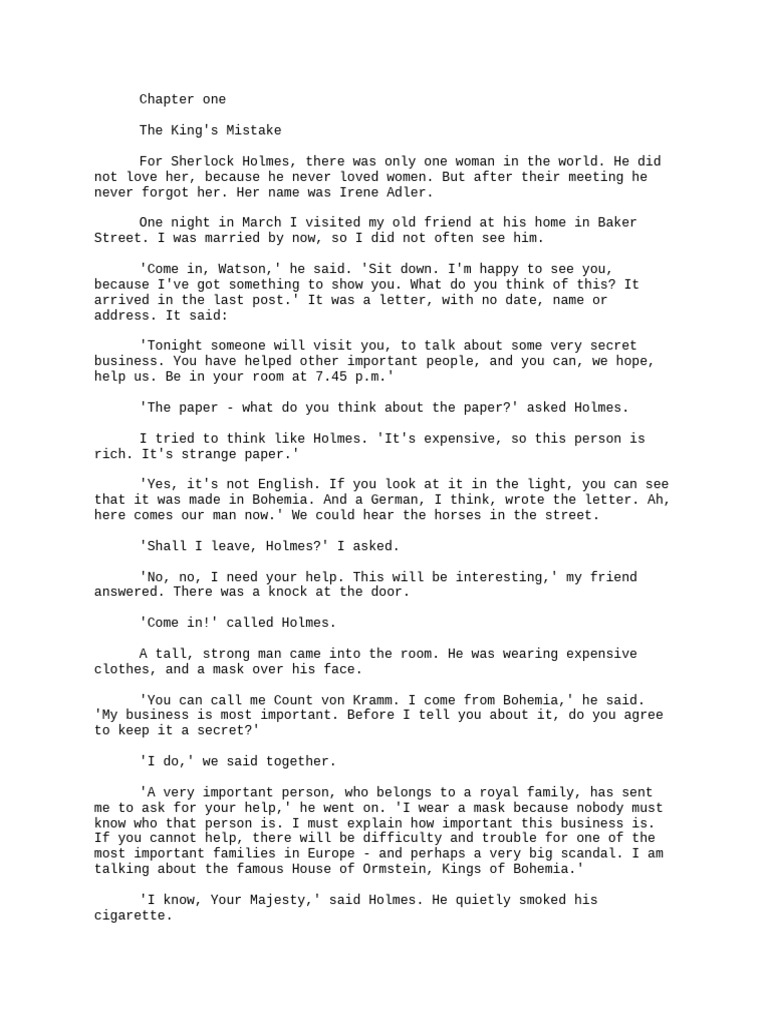 A Scandal in Bohemia-Conan Doyle | PDF | Sherlock Holmes | Irene Adler