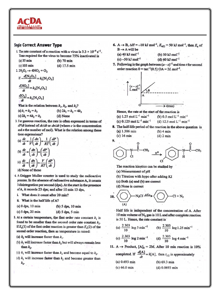 WS-Class XII-IIT Chemical Kinetics | PDF