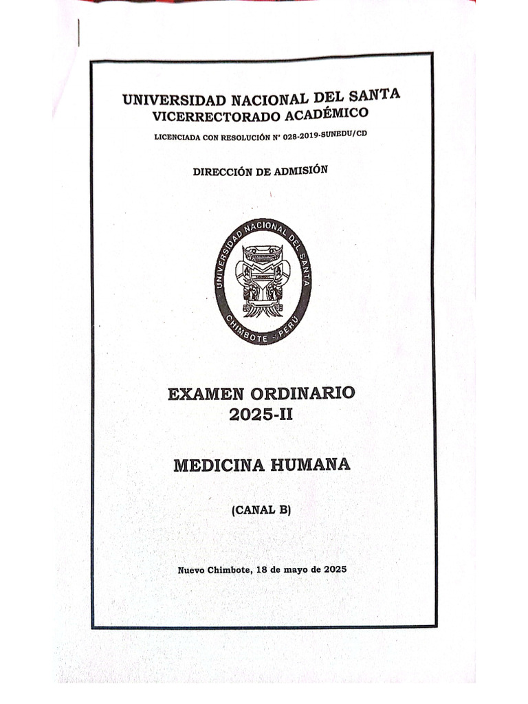 Examen Ordinario 2025 II - Medicina - Reevaluado | PDF