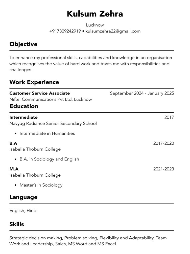 Resume Kulsum Zehra | PDF