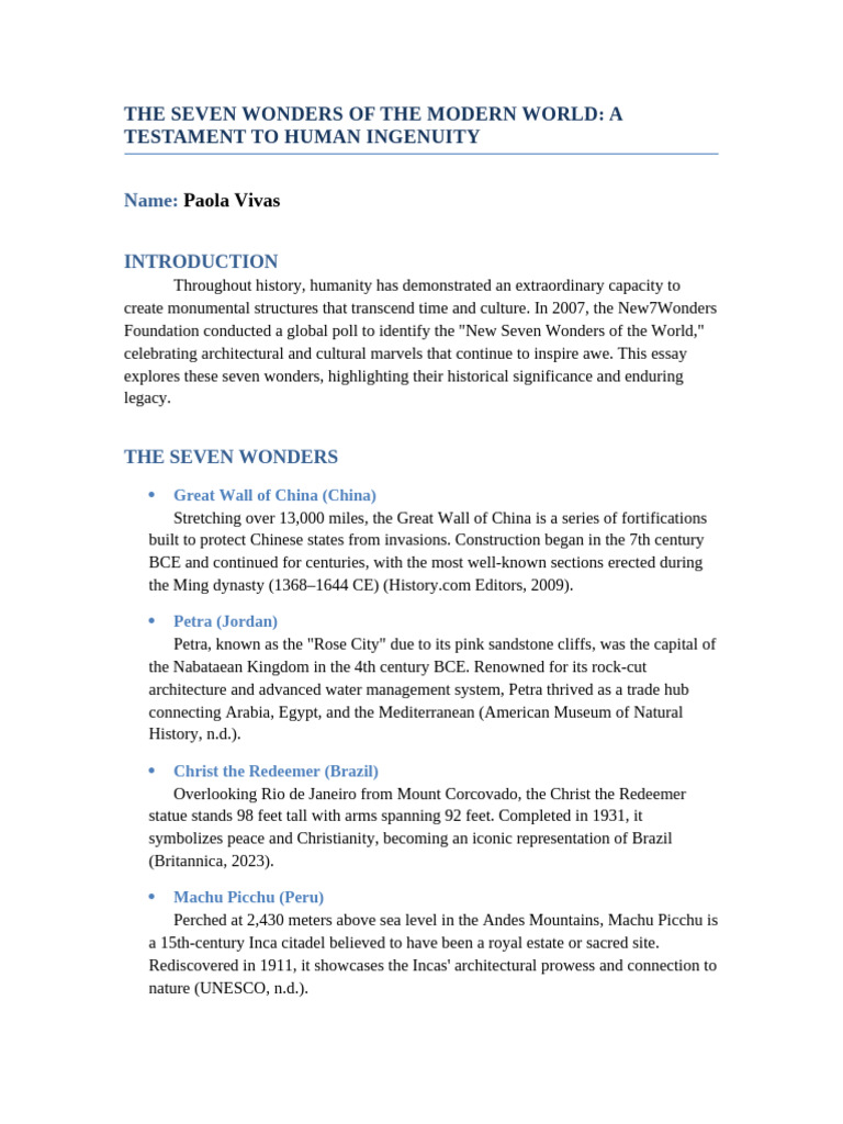 Seven Wonders Essay | PDF