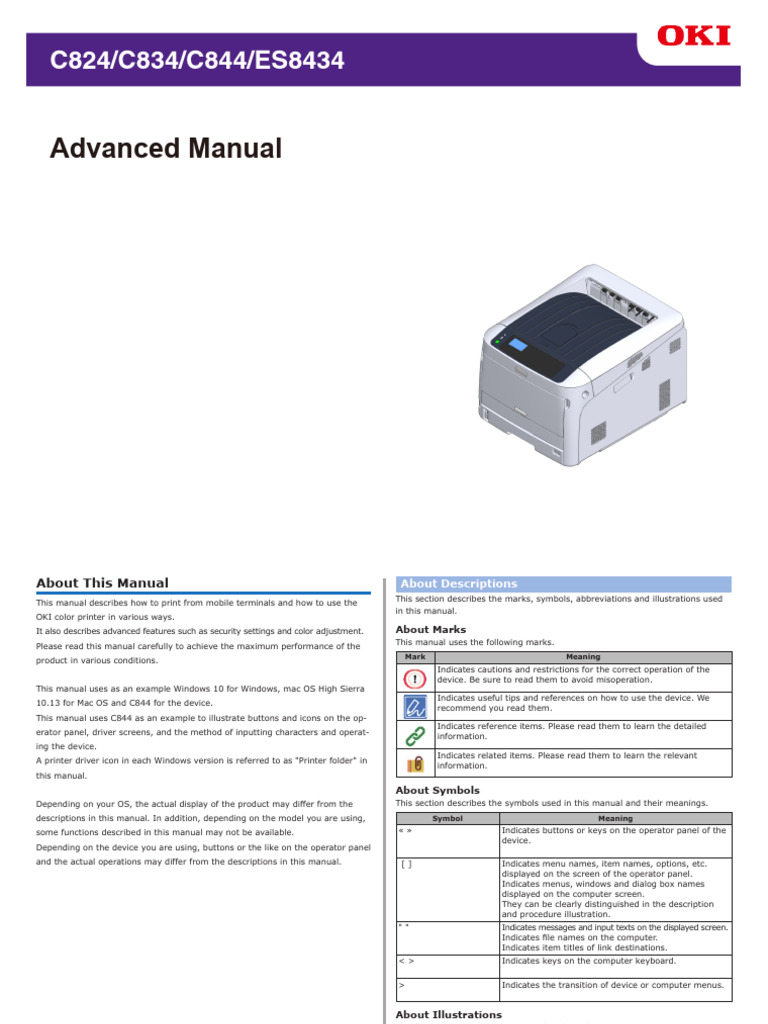 Advanced Manual: C824/C834/C844/ES8434 | PDF | Printer (Computing) | Page Layout