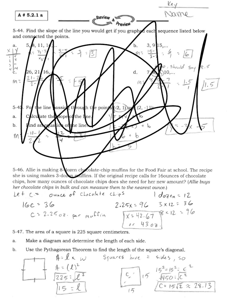 Alg. 5.2.1a Review + Preview Answers | PDF