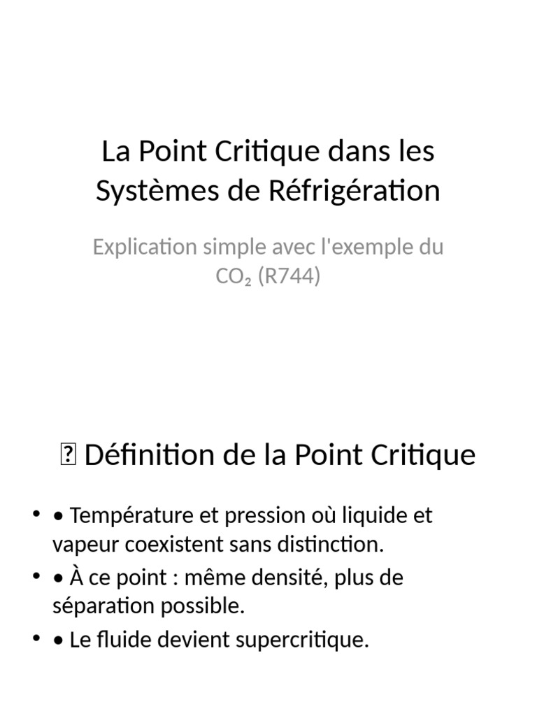 Point Critique du CO₂ en Réfrigération | PDF