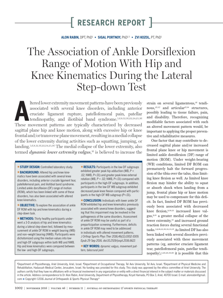 Ankle Dorsiflexion and Knee Kinematics | PDF | Knee | Hip