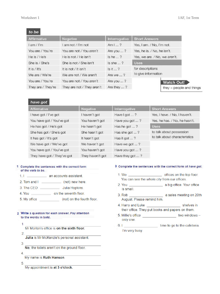 WS1 - Be-Have Got | PDF