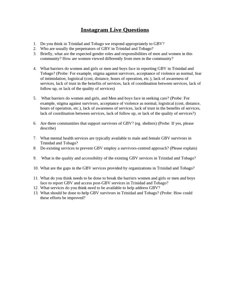 Instagram Live Questions GBV | PDF