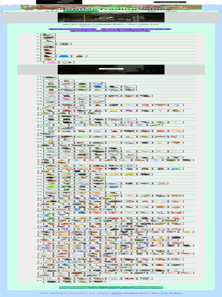 Roblox Adopt Me Trading Values - Pet Value List 2 | PDF