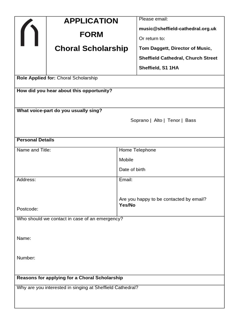 Choral Scholarship Application Form | PDF