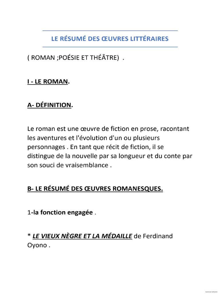 Les Résumés Des Œuvres Littéraires | PDF