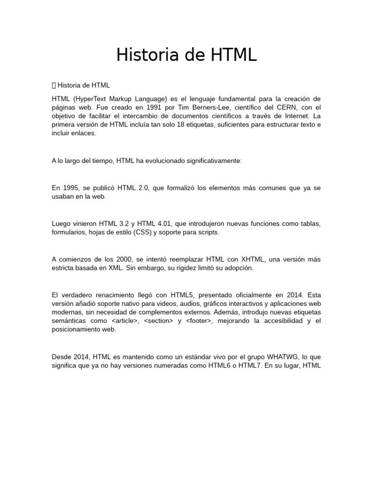 Creación y evolución de HTML | PDF | HTML | Red mundial
