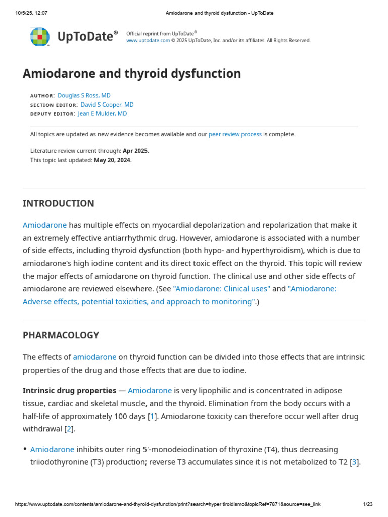 Amiodarone and Thyroid Dysfunction - UpToDate | PDF | Hypothyroidism | Thyroid Disease