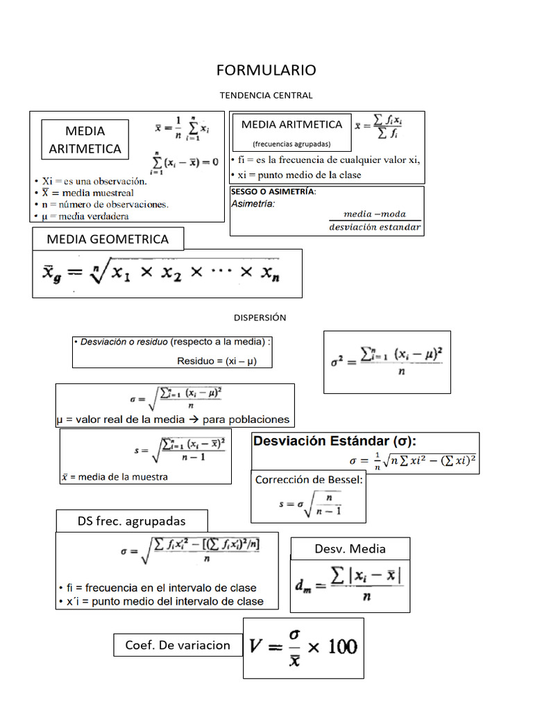 Formulario Estadistica | PDF