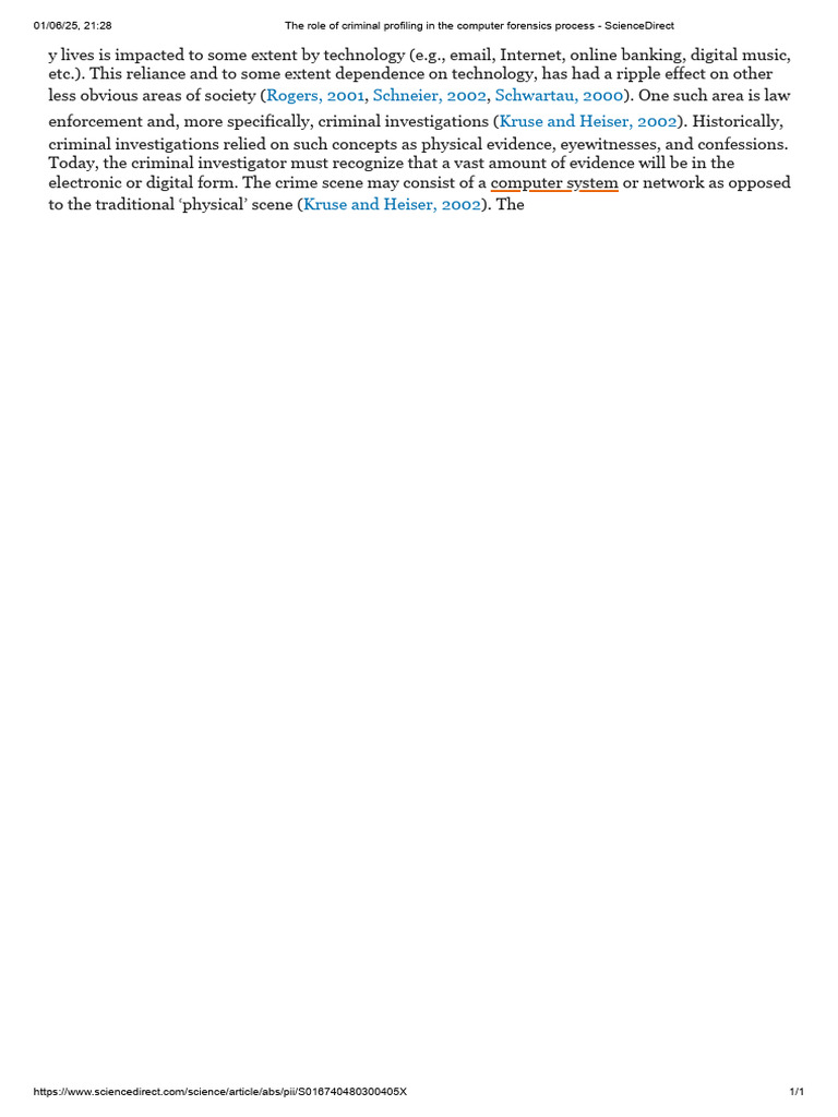 The Role of Criminal Profiling in The Computer Forensics Process ...