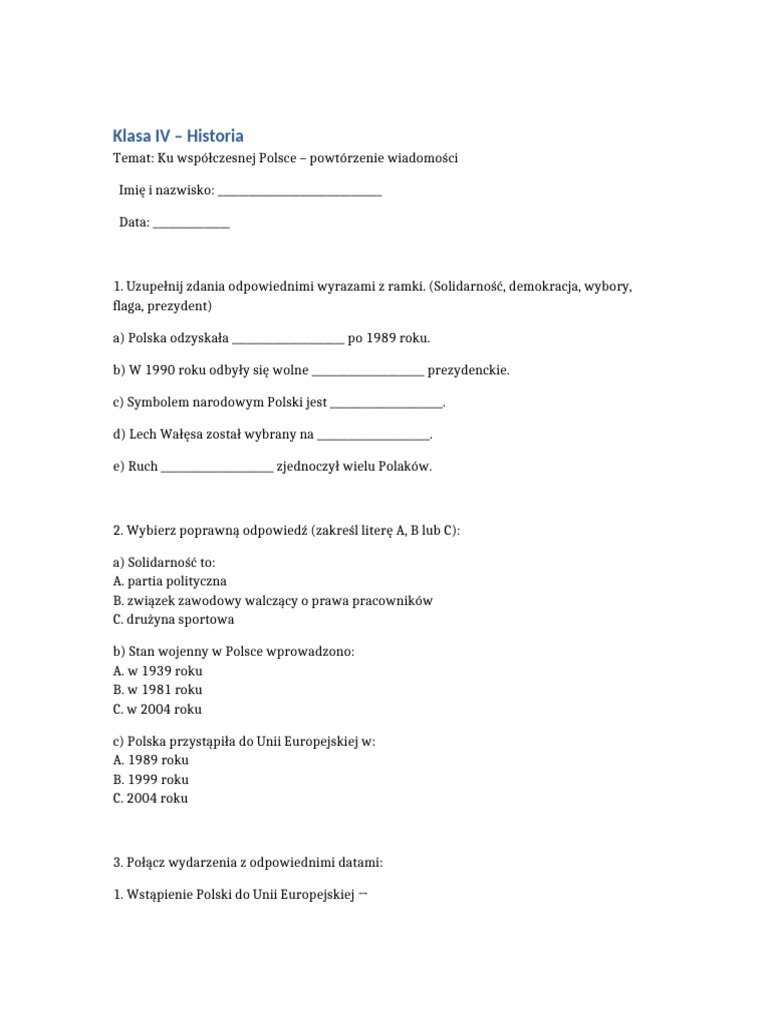 Historia Ku Wspolczesnej Polsce kl4 Wersja3 | PDF