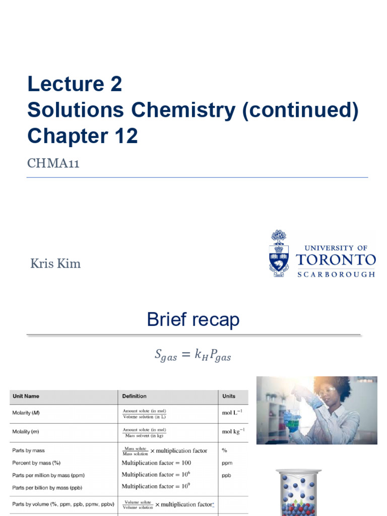Lec 2 - Solutions Chemistry (CH 12) and Equilibrium (CH 14) - May 8 ...