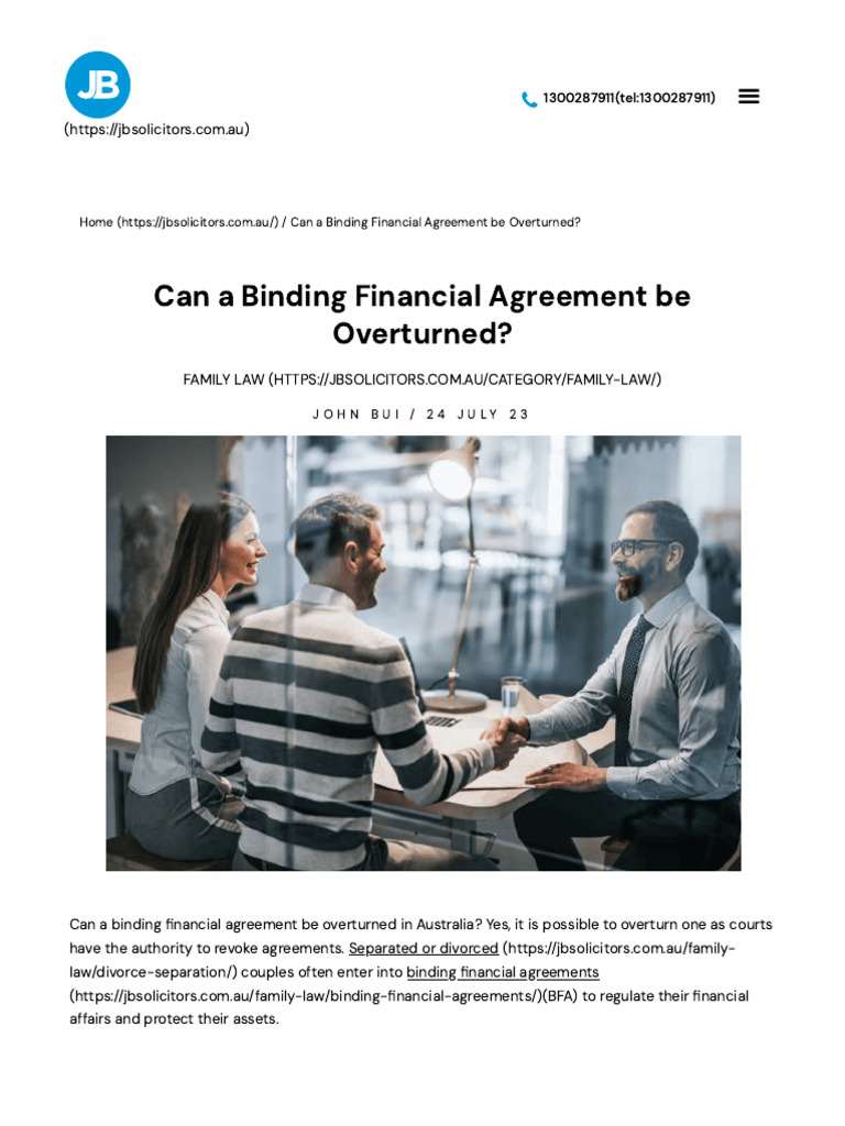 Can A Binding Financial Agreement Be Overturned - JB Solicitors | PDF | Mediation | Common Law