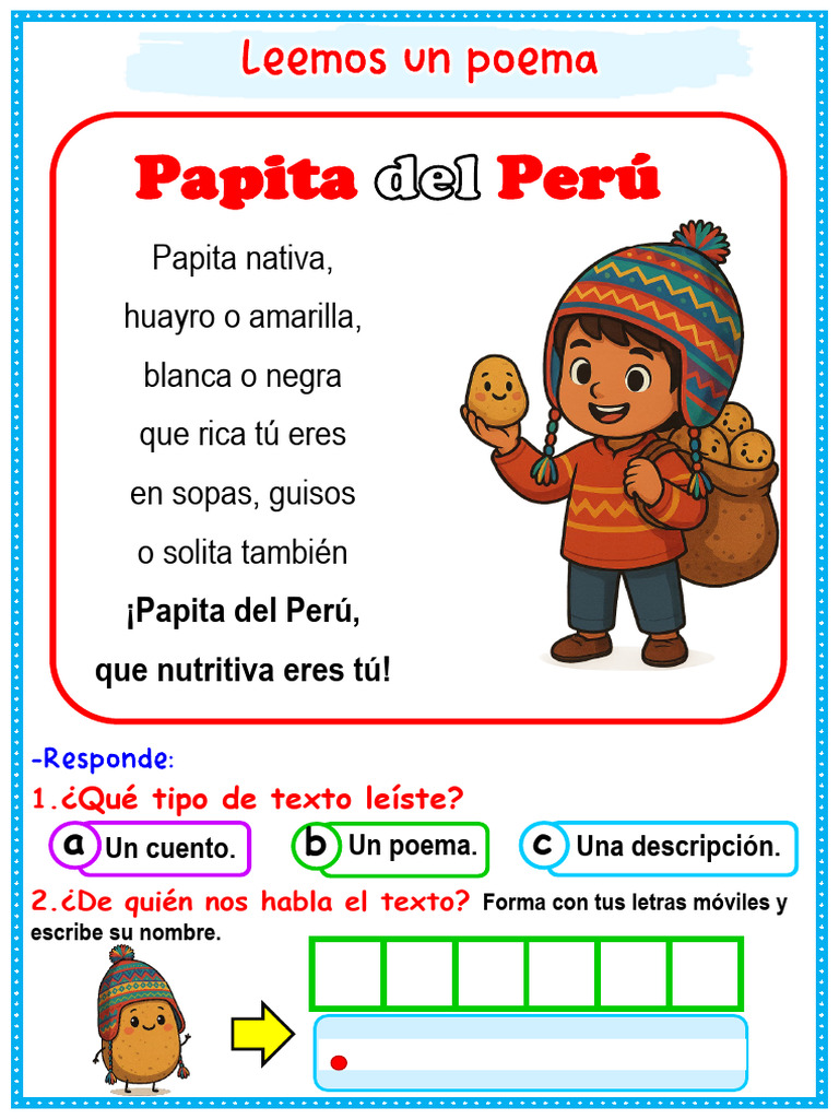 Comprensión Lectora: Poema sobre la Papa | PDF