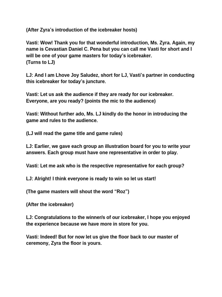 Script For Icebreaker | PDF