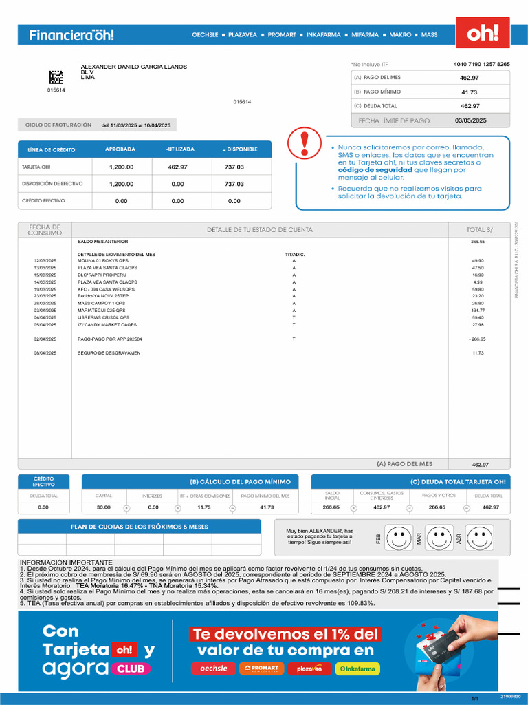 Alexander Danilo Garcia Llanos BLV Lima 015614 4040 7190 1257 8265 | PDF