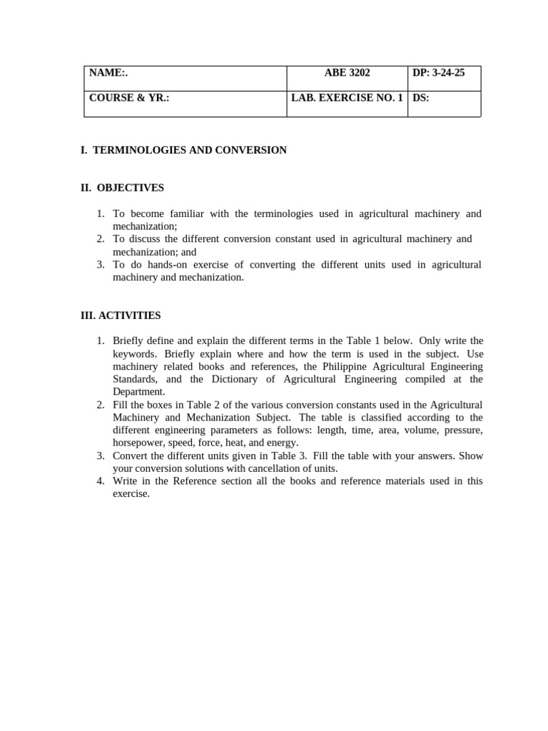 1 Terminologies and Conversion | PDF | Tillage | Agriculture
