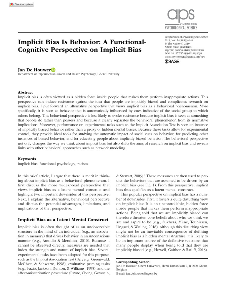 Implicit Bias Is Behavior: A Functional-Cognitive Perspective On ...