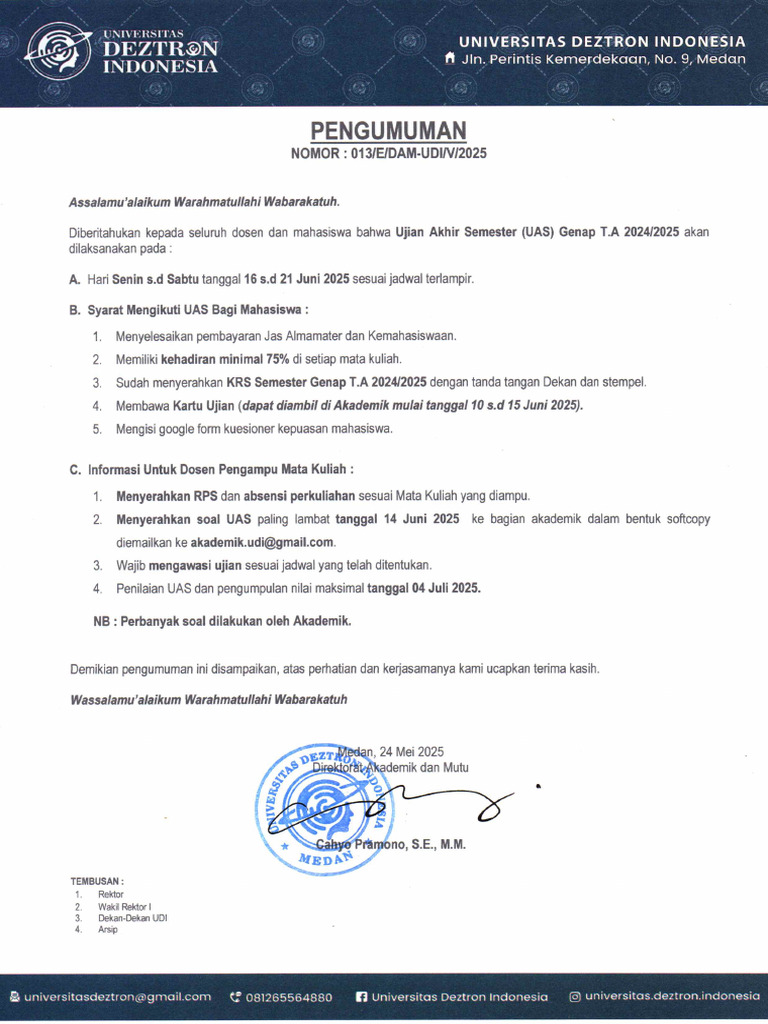 Pengumuman Jadwal UAS Genap T.A 2024-2025 | PDF