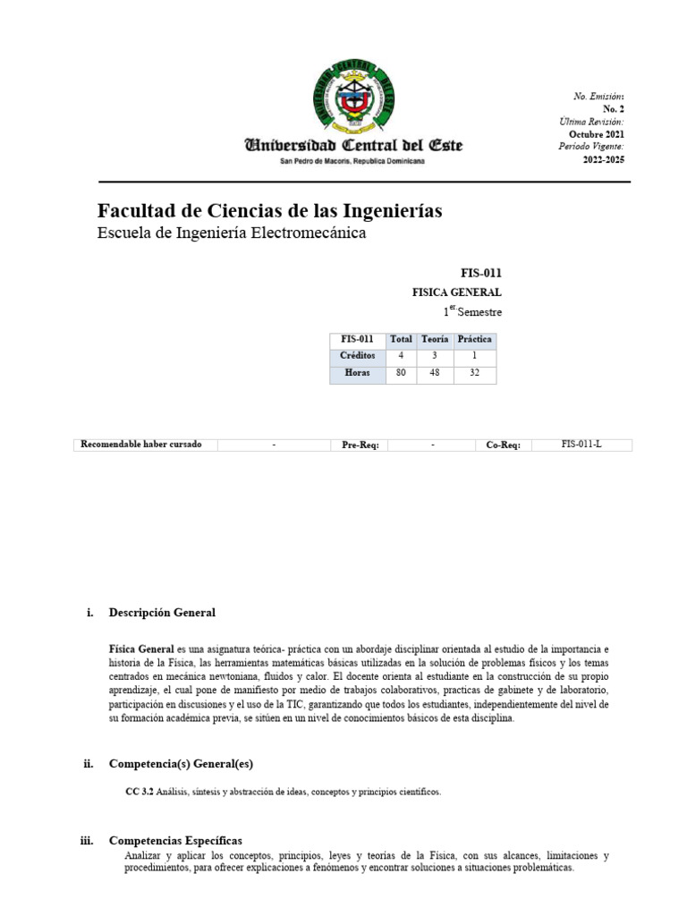 Programa Fisica General (Fis-011) | PDF | Evaluación | Moodle