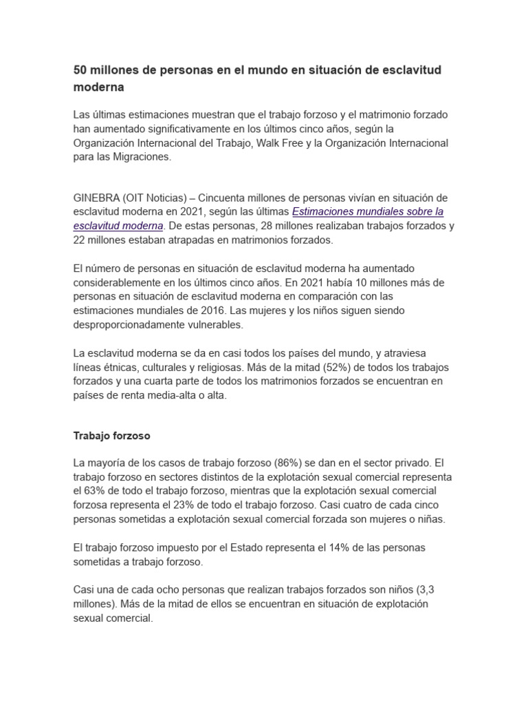 50 Millones en Esclavitud Moderna | PDF | Migración humana | Derechos ...