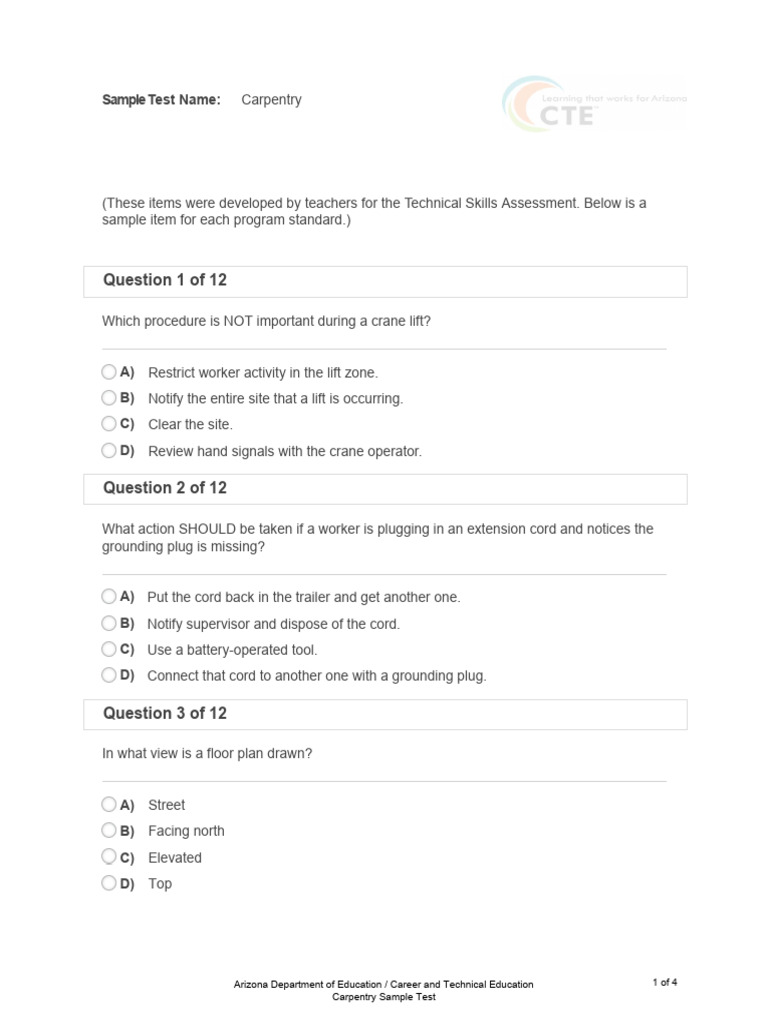 Carpentry Certifcate Test | PDF | Carpentry | Elevator