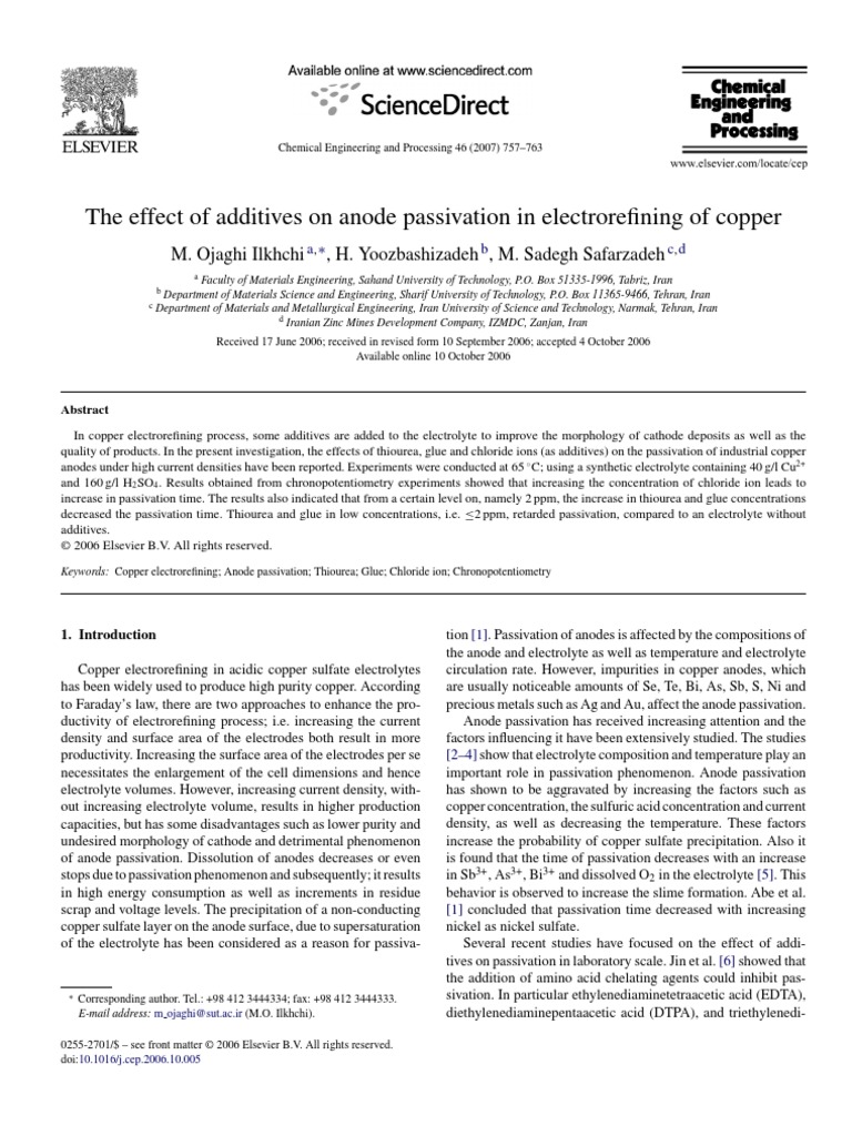 71 The Effect of Additives On Anode Passivation in Electrorefining of ...