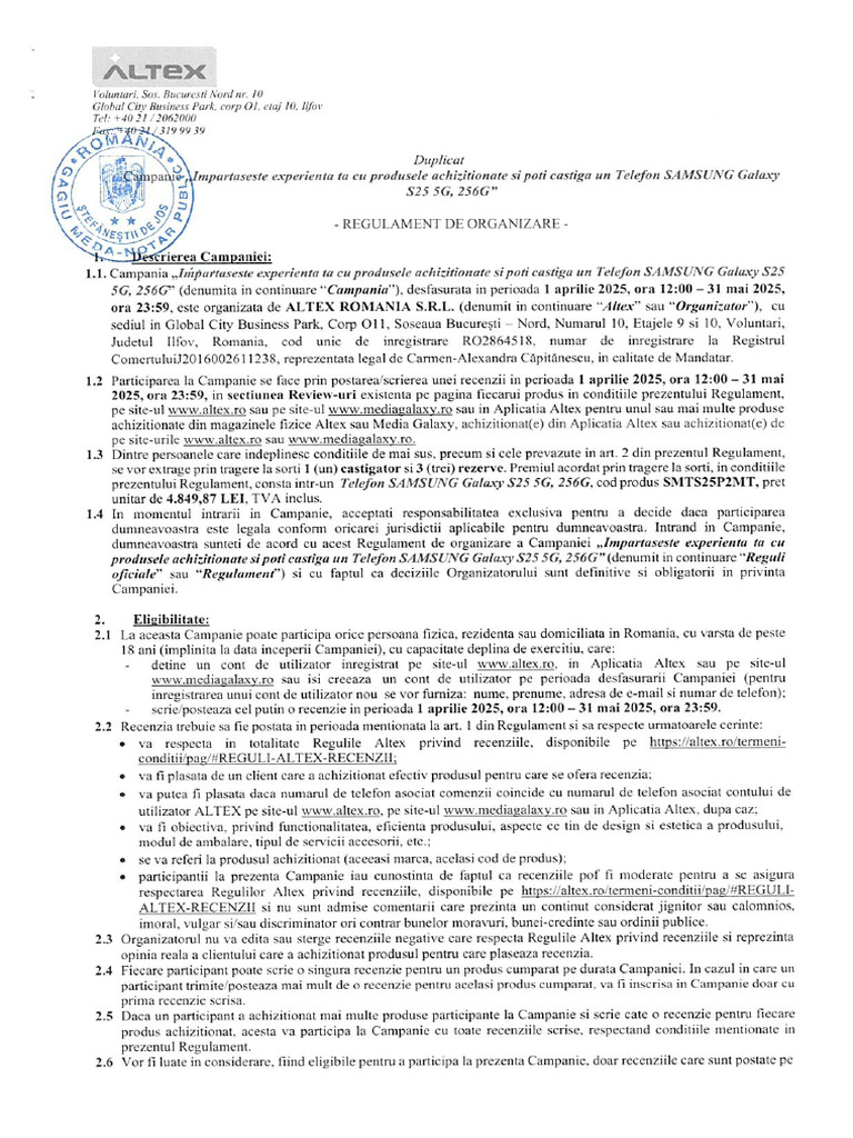 Regulament Altex Telefon SAMSUNG S35 256G | PDF