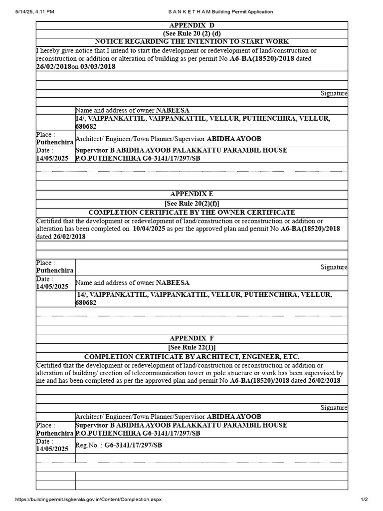Sanketham Building Permit Status Update | PDF
