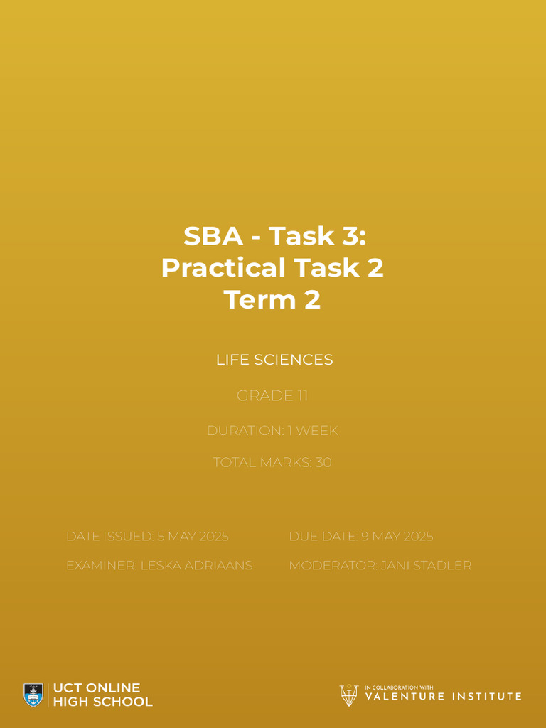 G11 LifeSciences Term2 SBA M13 Task3 PracticalTask2 QuestionPaper | PDF | Plagiarism